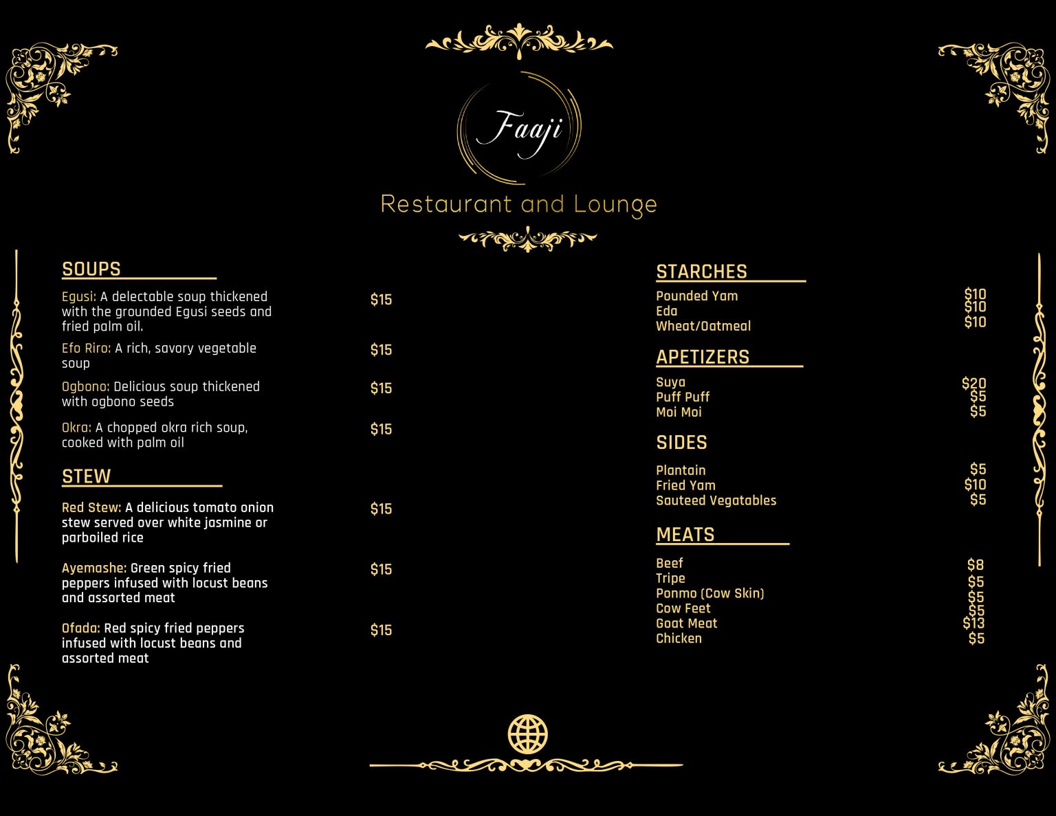 Menu - Faaji Restaurant & Lounge